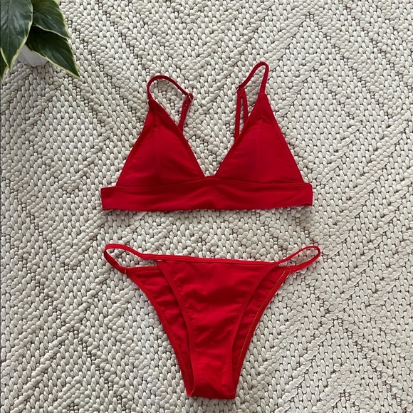 Swim | Red Triangle Bikini Set Red Bikini Set Red Bikini Red String ...
